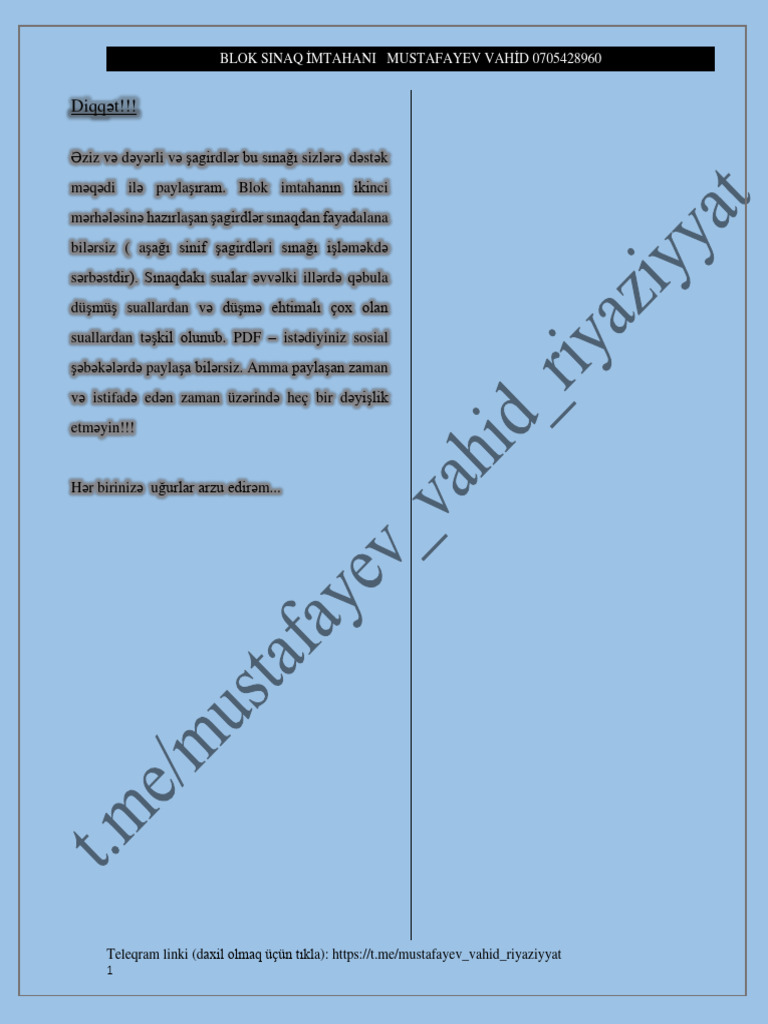 Blok Sınaq İmtahanı Mustafayev Vahid | PDF