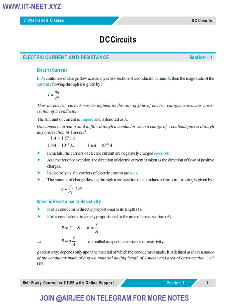 Current Electricity | PDF | Electric Current | Electrical Resistivity ...