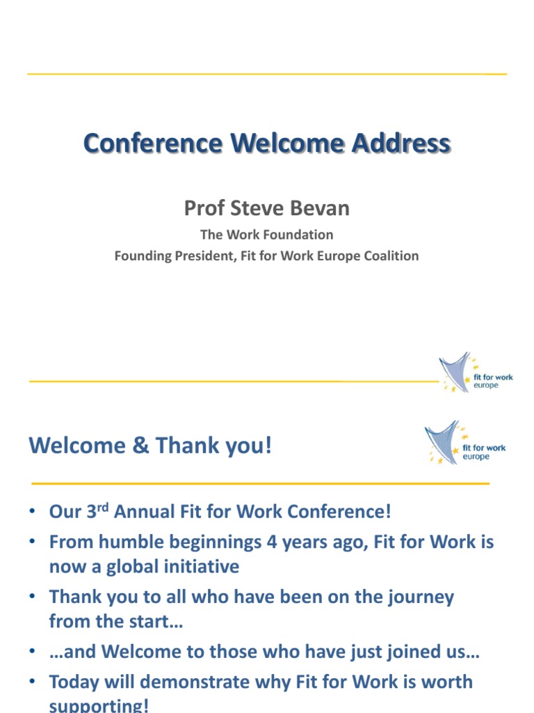 Fit for Work Conference Welcome Address | PDF | European Union | Welfare