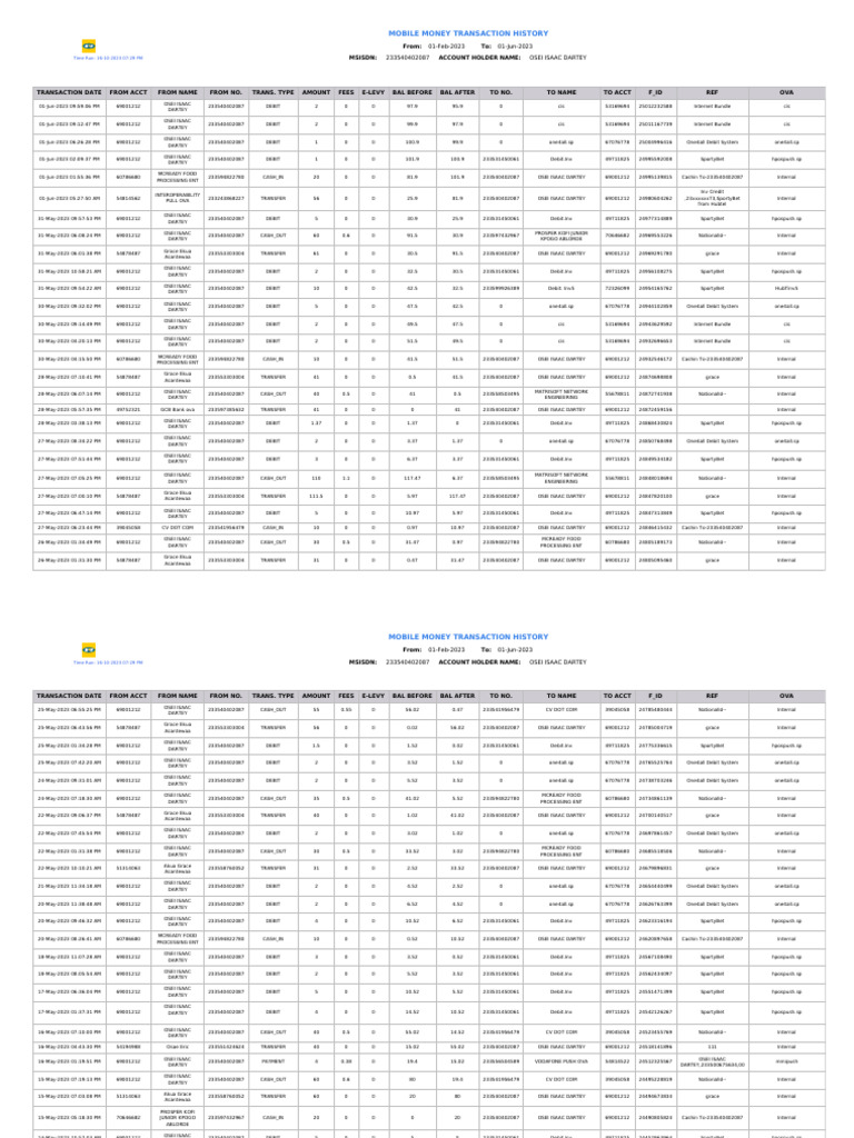 Momo Statement Report | Download Free PDF | Debit Card | Payments