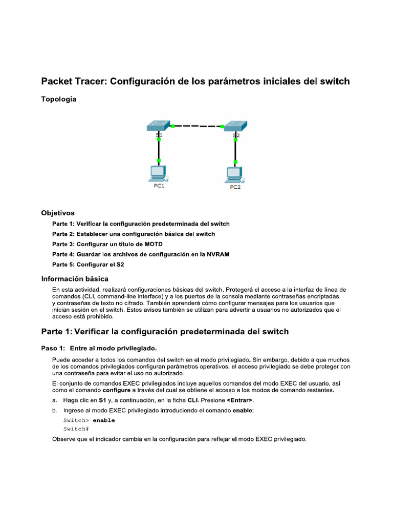 Practica Redes I Configuracion Switch 0124 | PDF