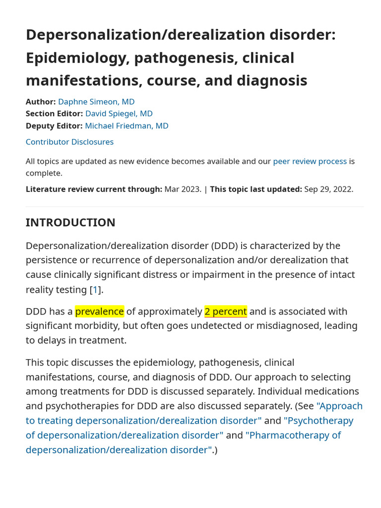 Trastorno Desrealización | PDF | Mental Disorder | Dissociation ...