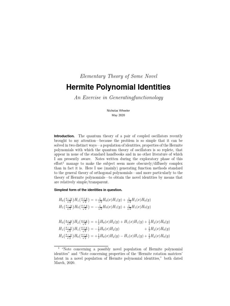 Simple Hermite Identities | PDF | Basis (Linear Algebra) | Matrix (Mathematics)