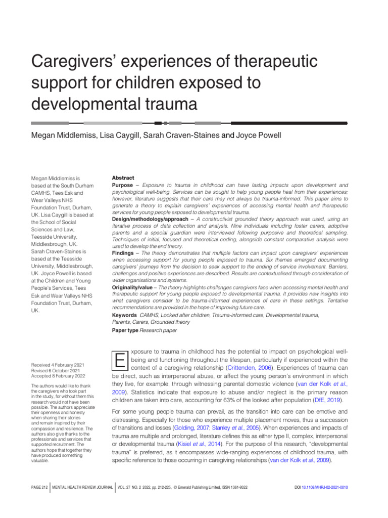 Caregivers' Experiences of The | PDF | Psychological Trauma | Caregiver