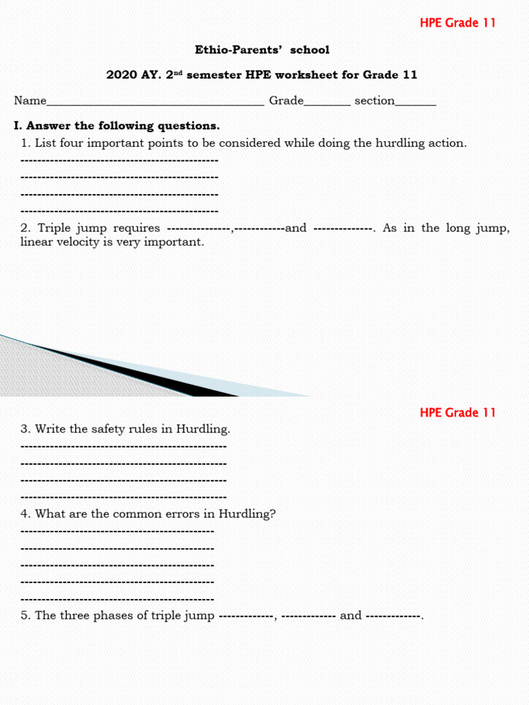 Grade 11 HPE Worksheet: Athletics & Basketball | PDF | Athletic Sports ...