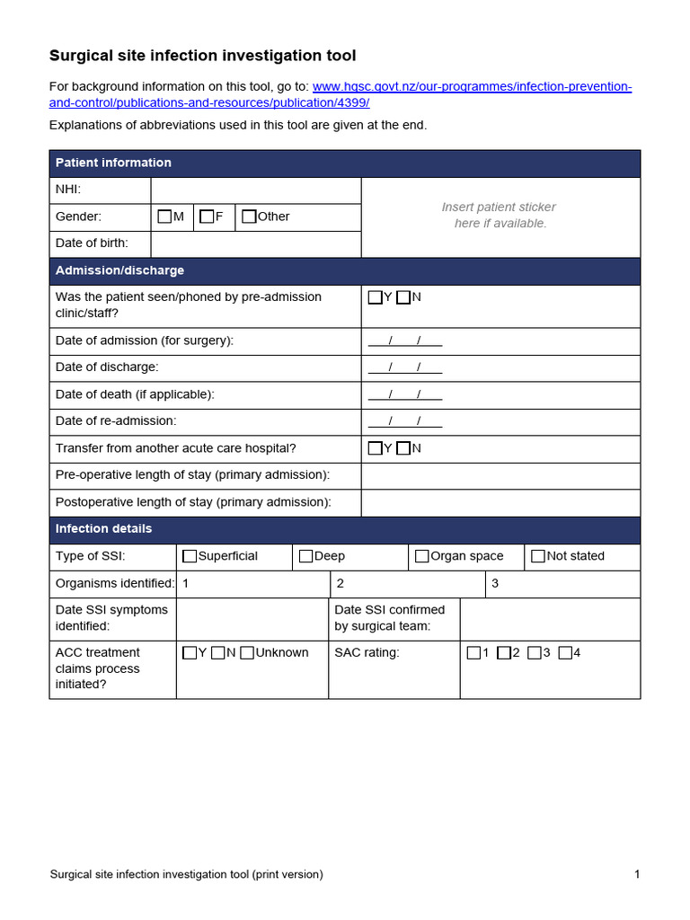 SSI Tool Print Final | PDF | Surgery | Staphylococcus Aureus