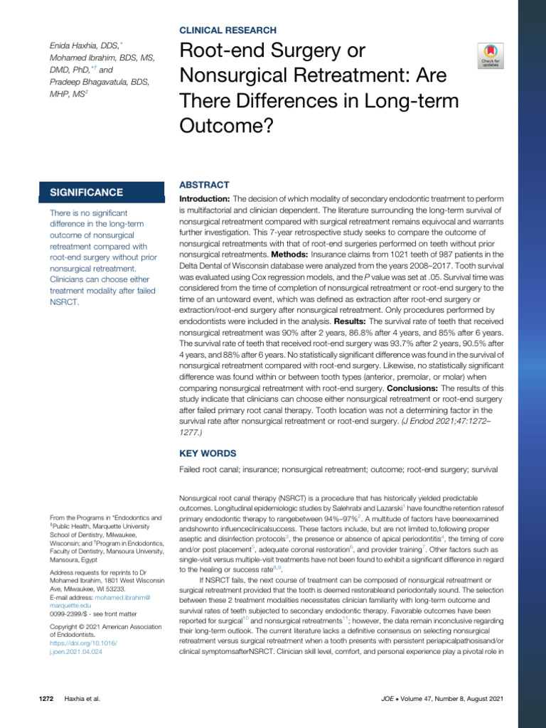 Root-End Surgery or Nonsurgical Retreatment | PDF | Surgery | Dentistry ...