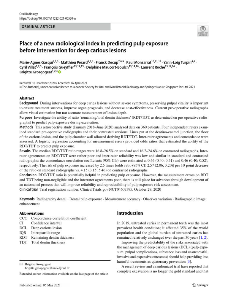 Place of A New Radiological Index in Predicting Pulp Exposure Before Intervention For Deep ...