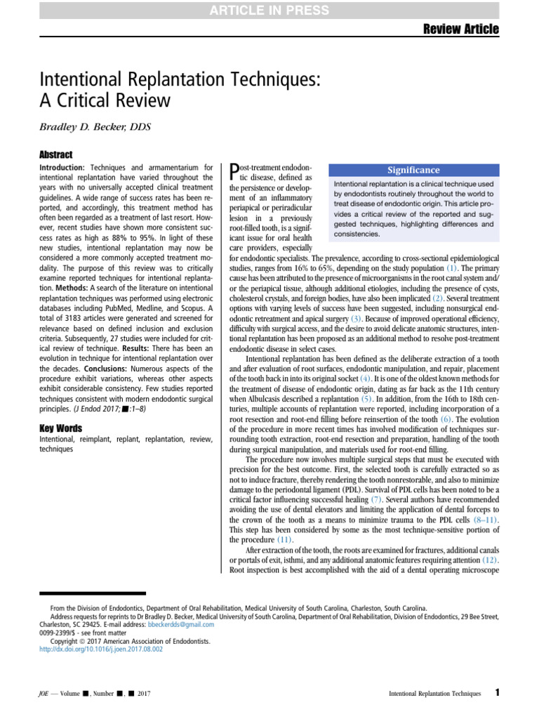 Intentional Replantation Techniques | PDF | Dentistry Branches