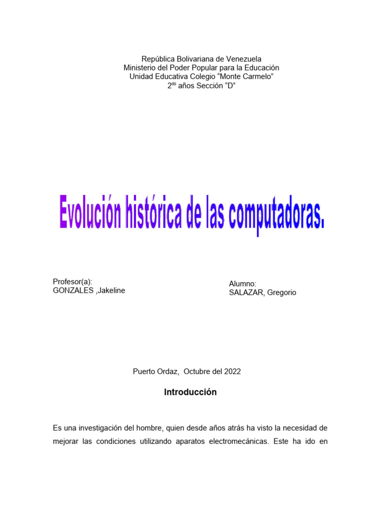 Evolucion de Las Computadoras | PDF | Microprocesador | Circuito integrado