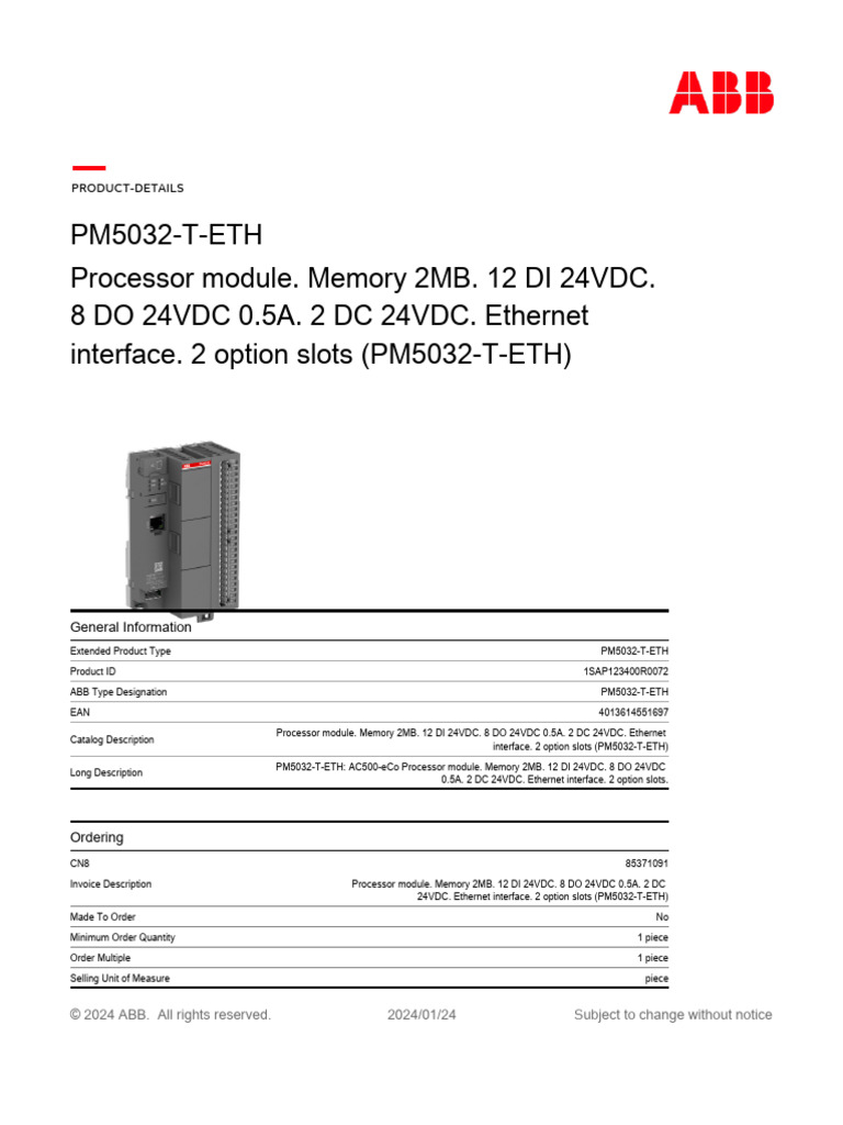 1SAP123400R0072 pm5032 T Eth | PDF | Programmable Logic Controller ...
