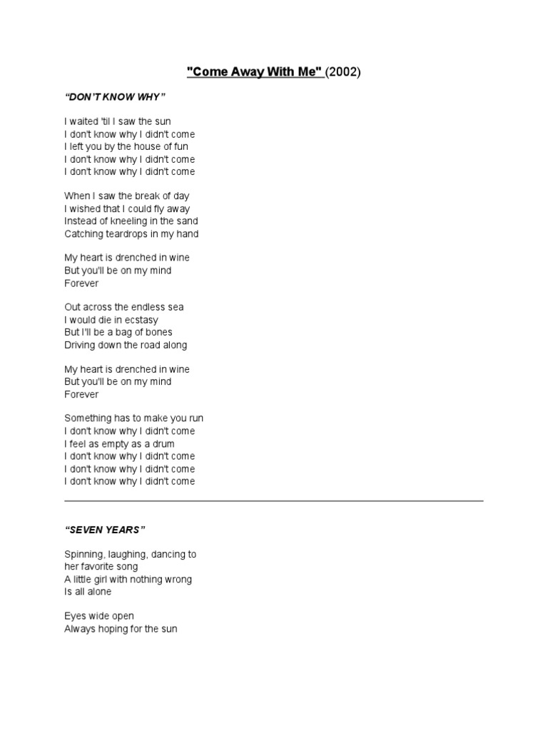 Norah Jones Lyrics Compilation | PDF | Nature