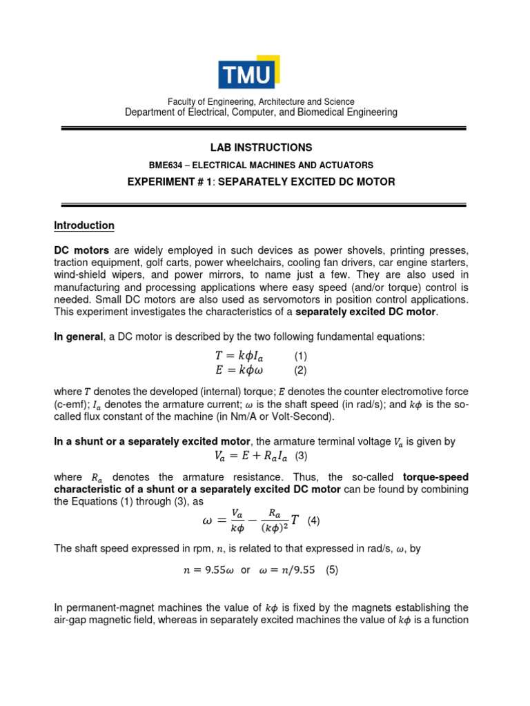 BME634-Lab1 Separately Excited DC Motor | PDF | Electric Motor | Electrical Engineering
