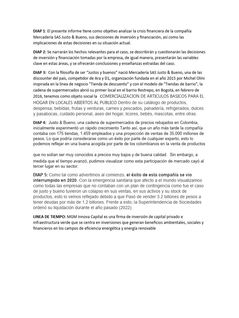Crisis Financiera de Justo & Bueno | PDF | Supermercado | Business