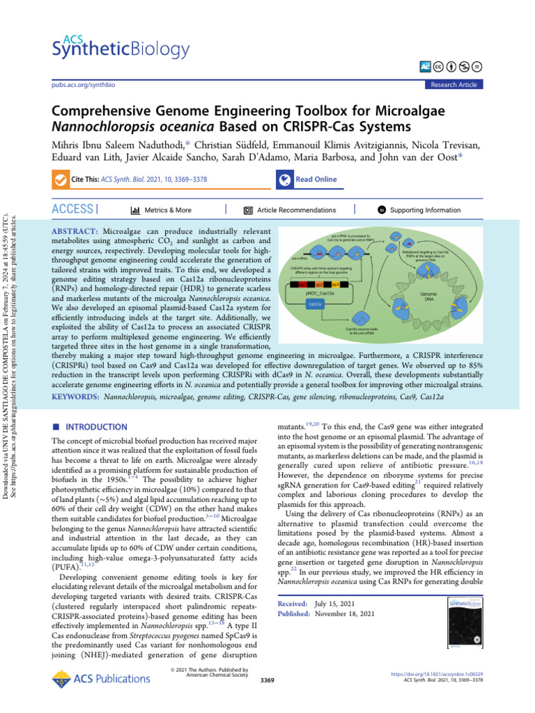 Naduthodi Et Al 2021 Comprehensive Genome Engineering Toolbox For ...