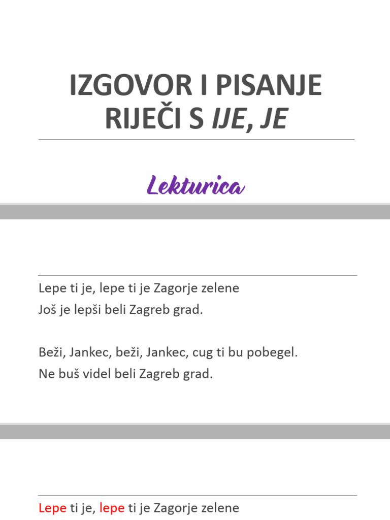 Izgovor I Pisanje Rijeci S Ije Je | PDF