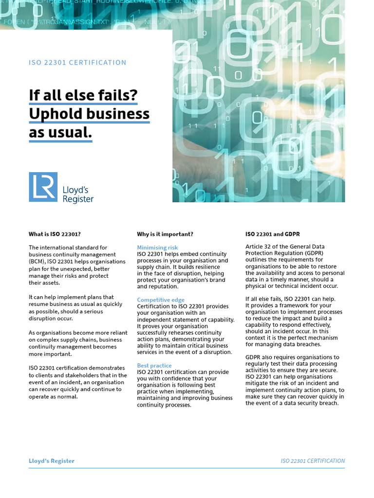 LRQA GDPR ISO 22301 Factsheet | Download Free PDF | Information Security | Computer Security