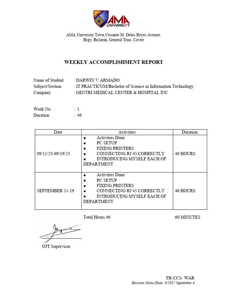 10 - Weekly Accomplishment Report | PDF