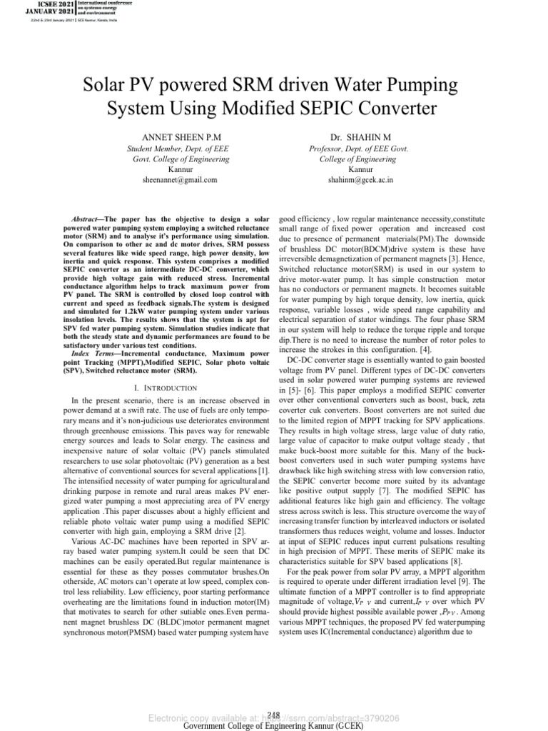 Solar PV Powered SRM Driven Water Pumping | PDF | Physical Sciences | Electrical Engineering