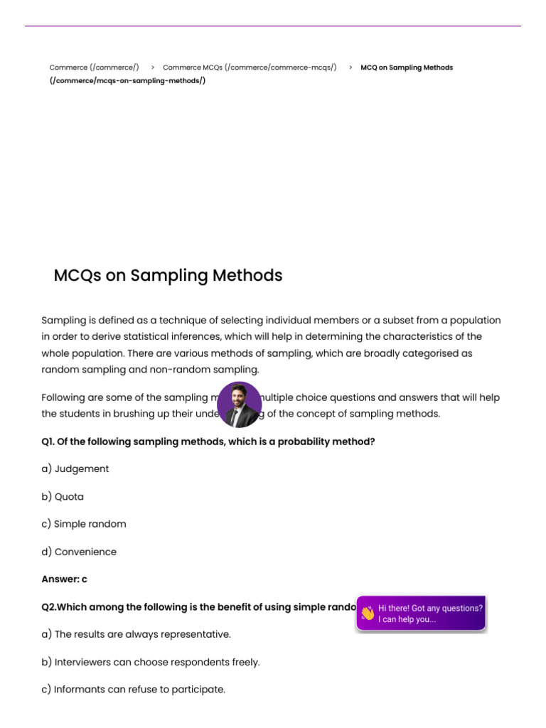 MCQs On Sampling Methods | PDF | Sampling (Statistics) | Research Methods