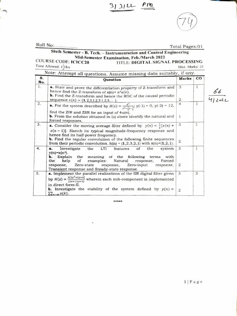 6sem Mid Sem Pyq | PDF | Flow Measurement | Pressure Measurement