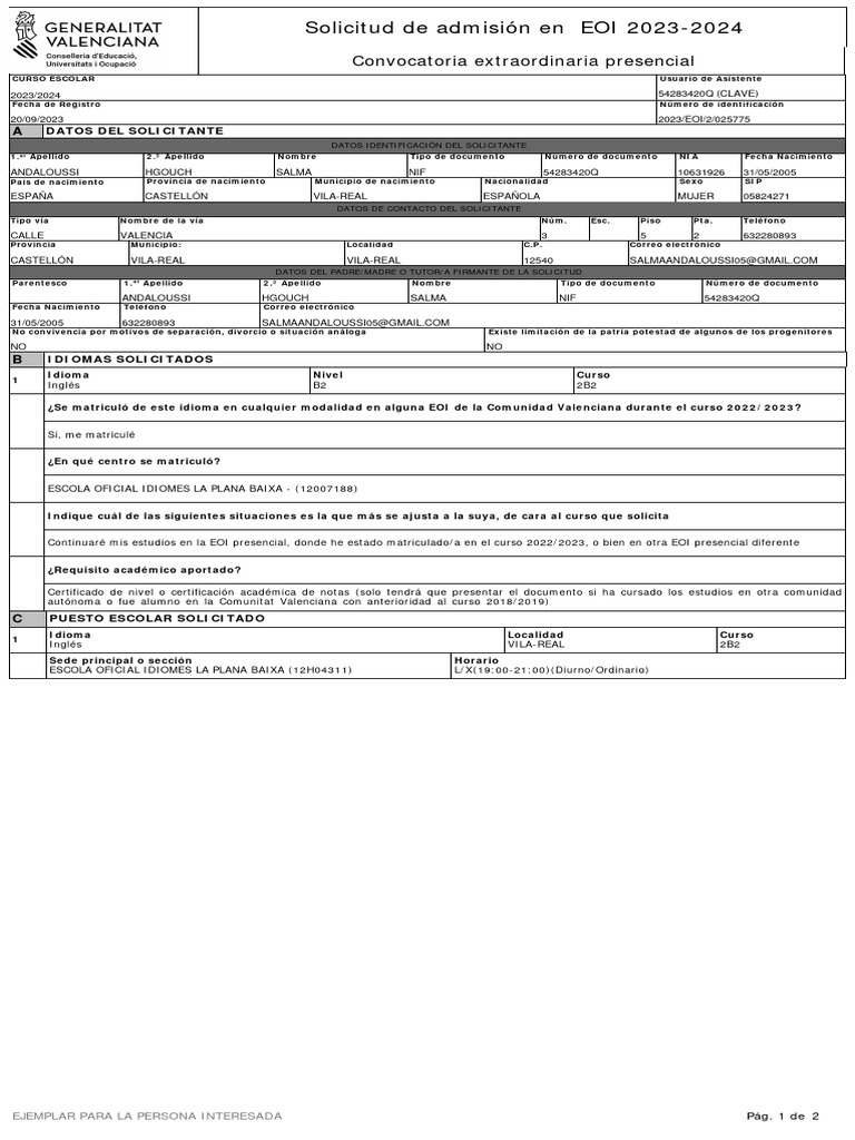 Informe Solicitud EOI INF ADMISION 050 | PDF | Anulación | Instituciones sociales