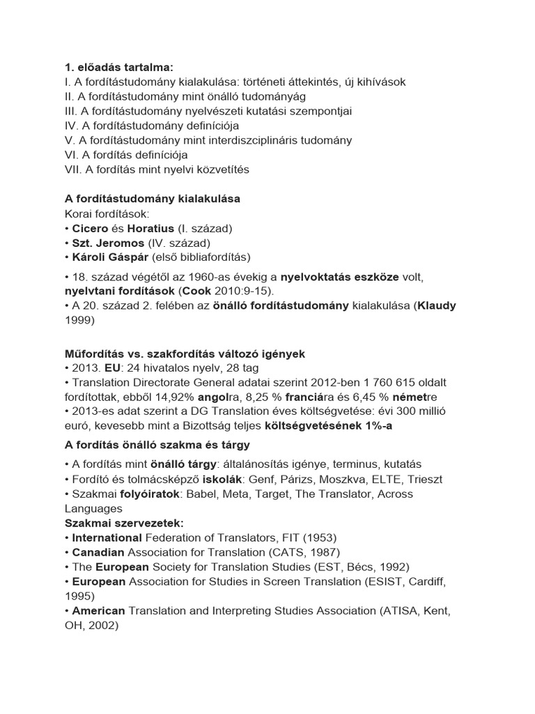 Fordítás-Elmélete Jegyzet | PDF
