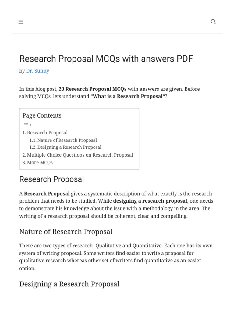 Research Proposal MCQs and Answers | PDF | Methodology | Multiple Choice