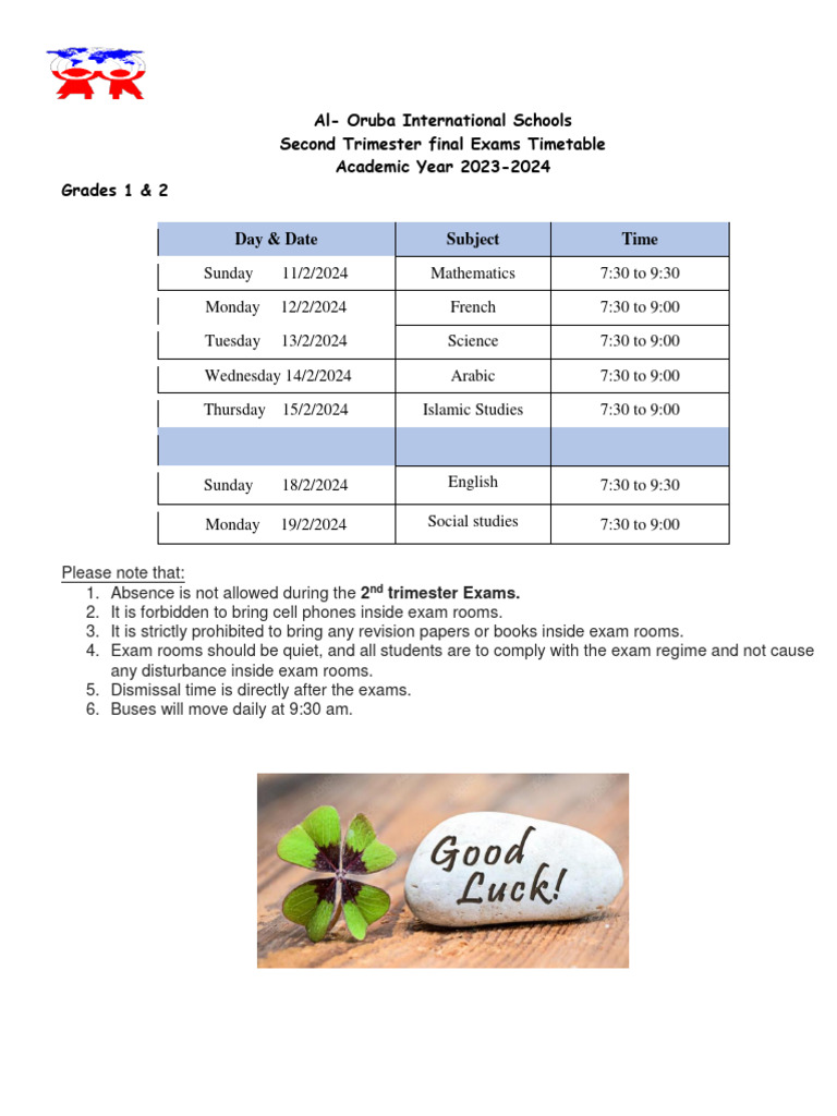 Second Trimester 23-24 Exam Timetable | PDF | Academic Term | Science