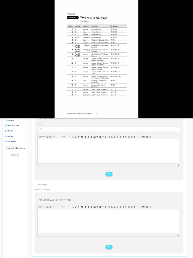 The Answer Key of The Selection Test of - Words Do Not Pay - View ...