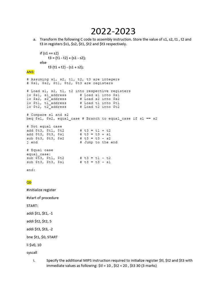 MIPS Assembly and CPU Architecture Exam Guide | PDF | Cpu Cache | Input ...