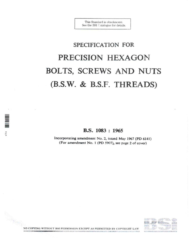BS 1083 1965 BSW & BSF Bolts Screws and Nuts | PDF