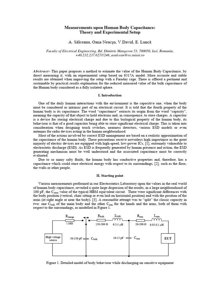 F191 - Human Body Capacitance | PDF | Capacitance | Electrostatic Discharge