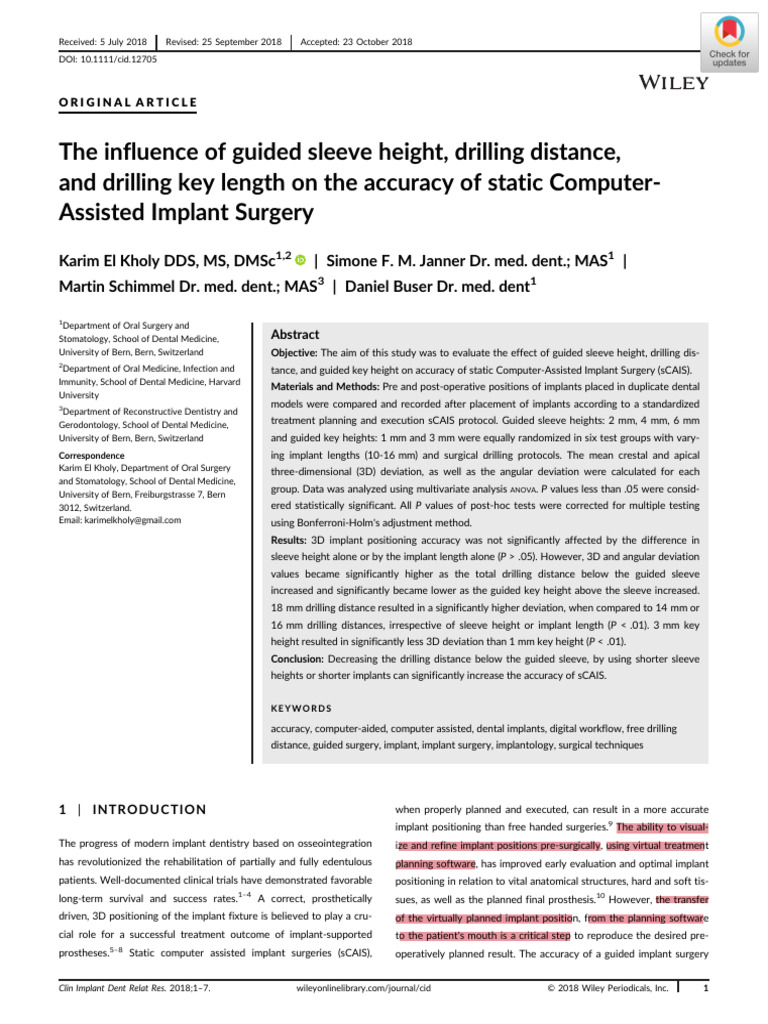 2018 - The Influence of Guided Sleeve Height, Drilling Distance and ... 2018 - The Influence of Guided Sleeve Height, Drilling Distance and ...
