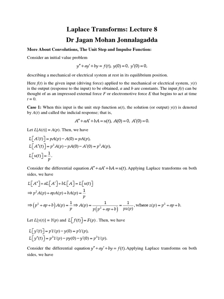 Laplace Transforms Lecture 8 | PDF | Laplace Transform | Mathematical ... Laplace Transforms Lecture 8 | PDF | Laplace Transform | Mathematical ...