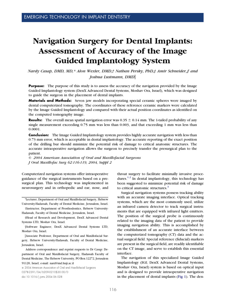 2004 - Navigation Surgery For Dental Implants Assessment of Accuracy of The Image Guided ...