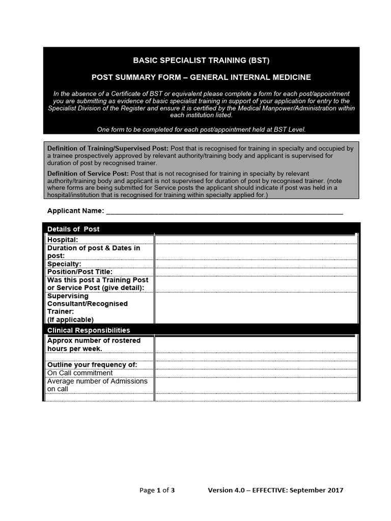 4.BST GIM Post Summary Form - Dermatology | PDF | Patient | Intensive ...
