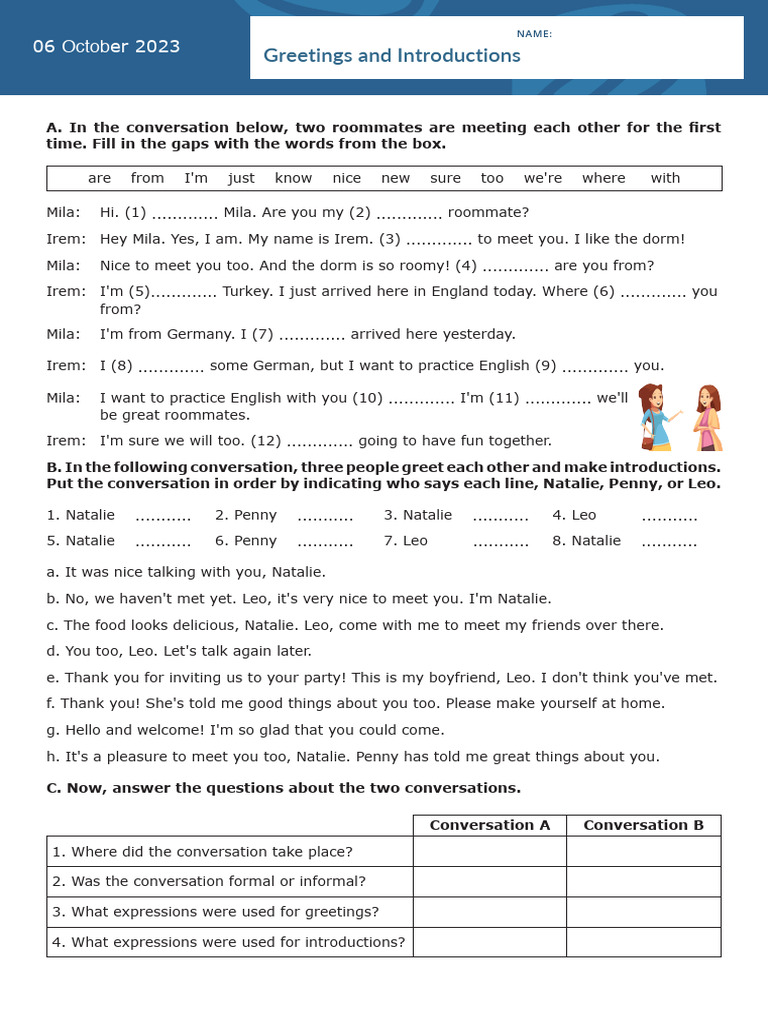 01 Greetings and Introductions Interactive Worksheet 2 | PDF | Foreign ...