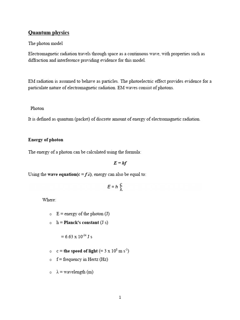 Quantum Physics(1) a LEVEL | PDF | Emission Spectrum | Photoelectric Effect