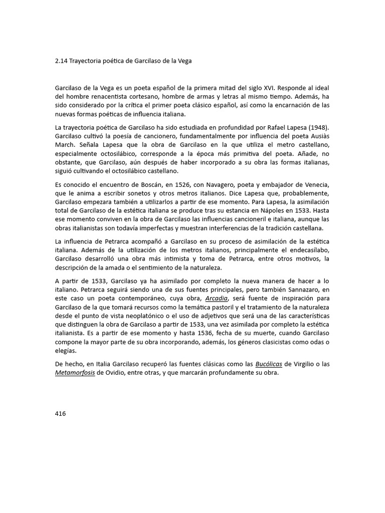 2.14 Trayectoria Poética de Garcilaso de La Vega | PDF | Literatura ...