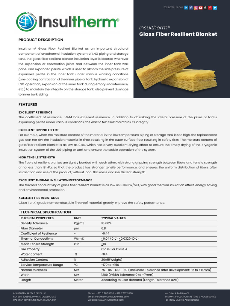 Insultherm Resilient Blanket | PDF | Thermal Insulation | Fiberglass