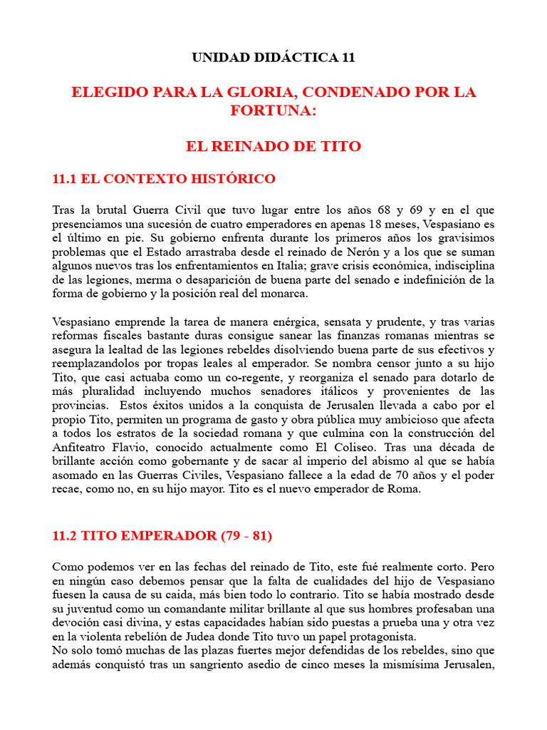 Sesion 11 Elegido para La Gloria, Condenado Por La Fortuna. El Reinado de Tito | PDF | Titus ...