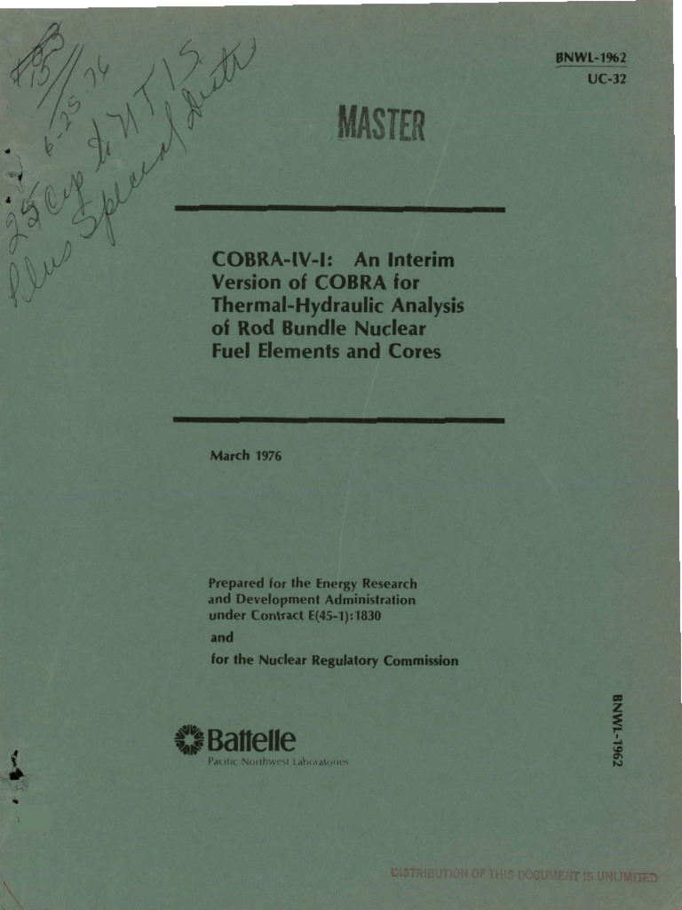 Cobra-Iv-I: Thermal-Hydraulic Nuclear: Cobra of Bundle Fuel and Cores ...