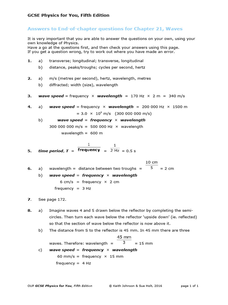 GCSE Physics Waves Answers Guide | PDF