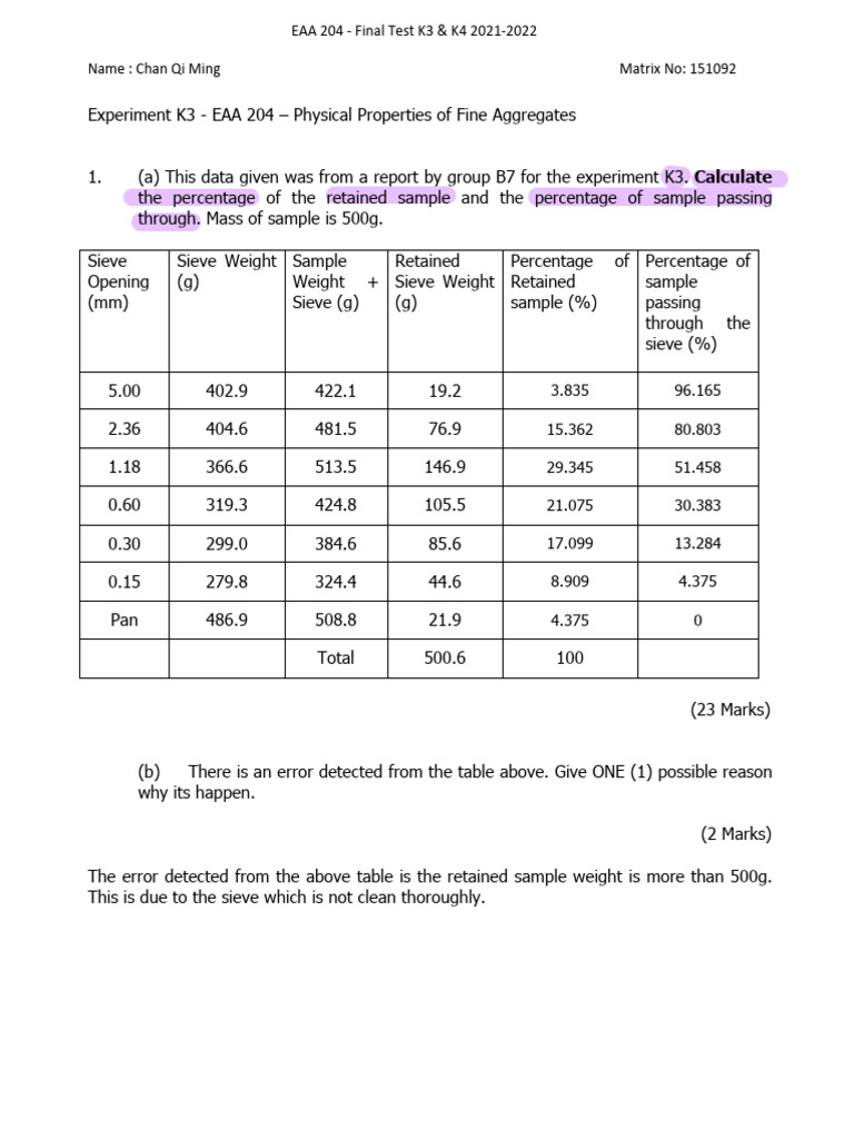 Test Past Year K3 K4 | PDF | Concrete | Density
