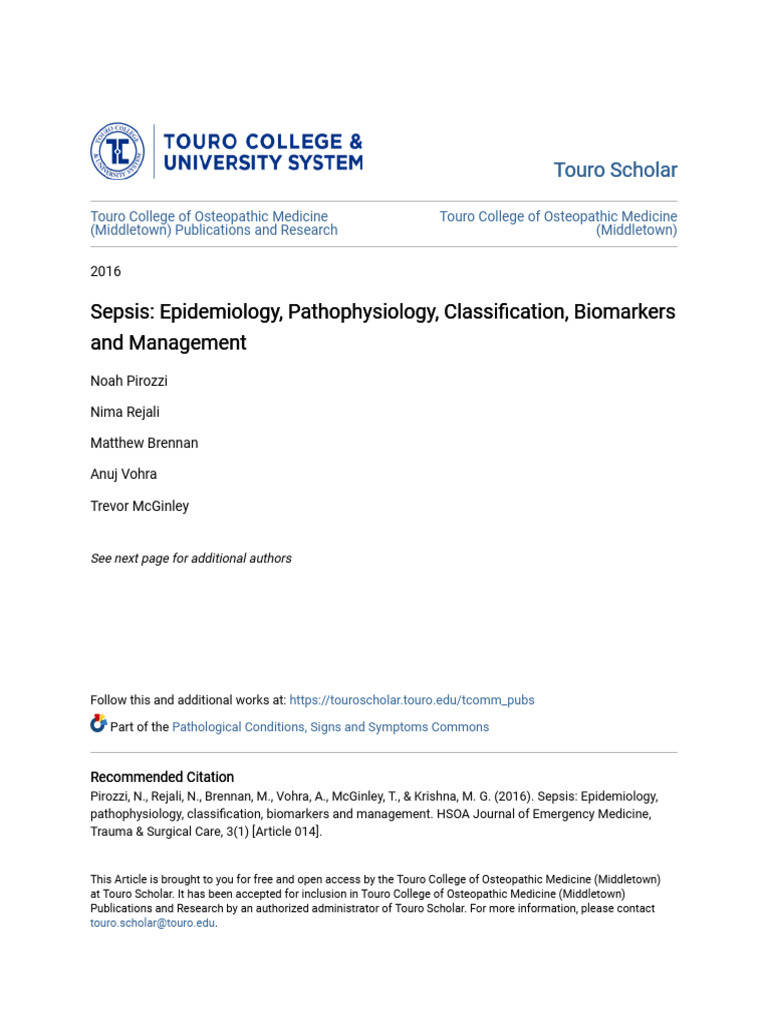 Sepsis - Epidemiology Pathophysiology Classification Biomarkers | PDF ...