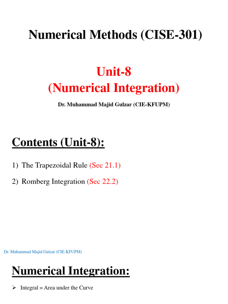 Unit 8 (Numerical Integration) | Download Free PDF | Integral | Derivative