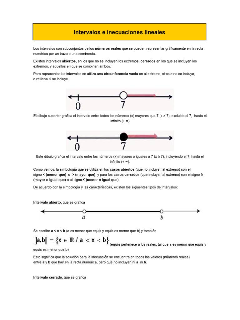 Intervalos e Inecuaciones Lineales | PDF | Desigualdad (Matemáticas) | Ecuaciones