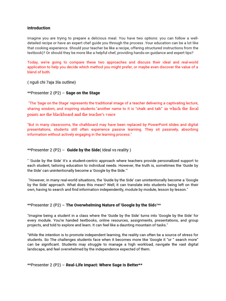 Sage On The Stage Vs Guide On The Side Edited 2 | PDF | Human ...