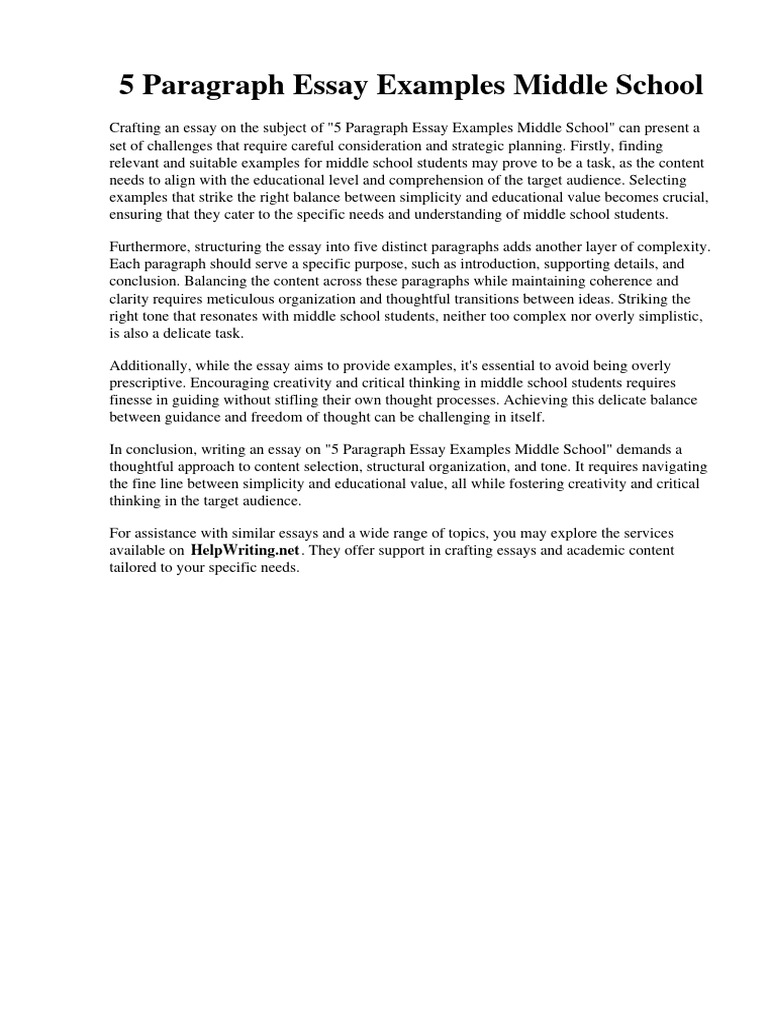 5 Paragraph Essay Examples Middle School | Download Free PDF | Diabetes ...